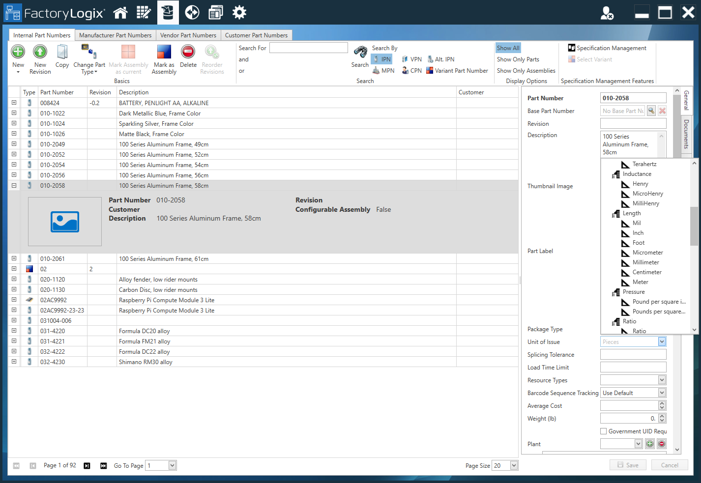 Change the unit of issue in the Part Library